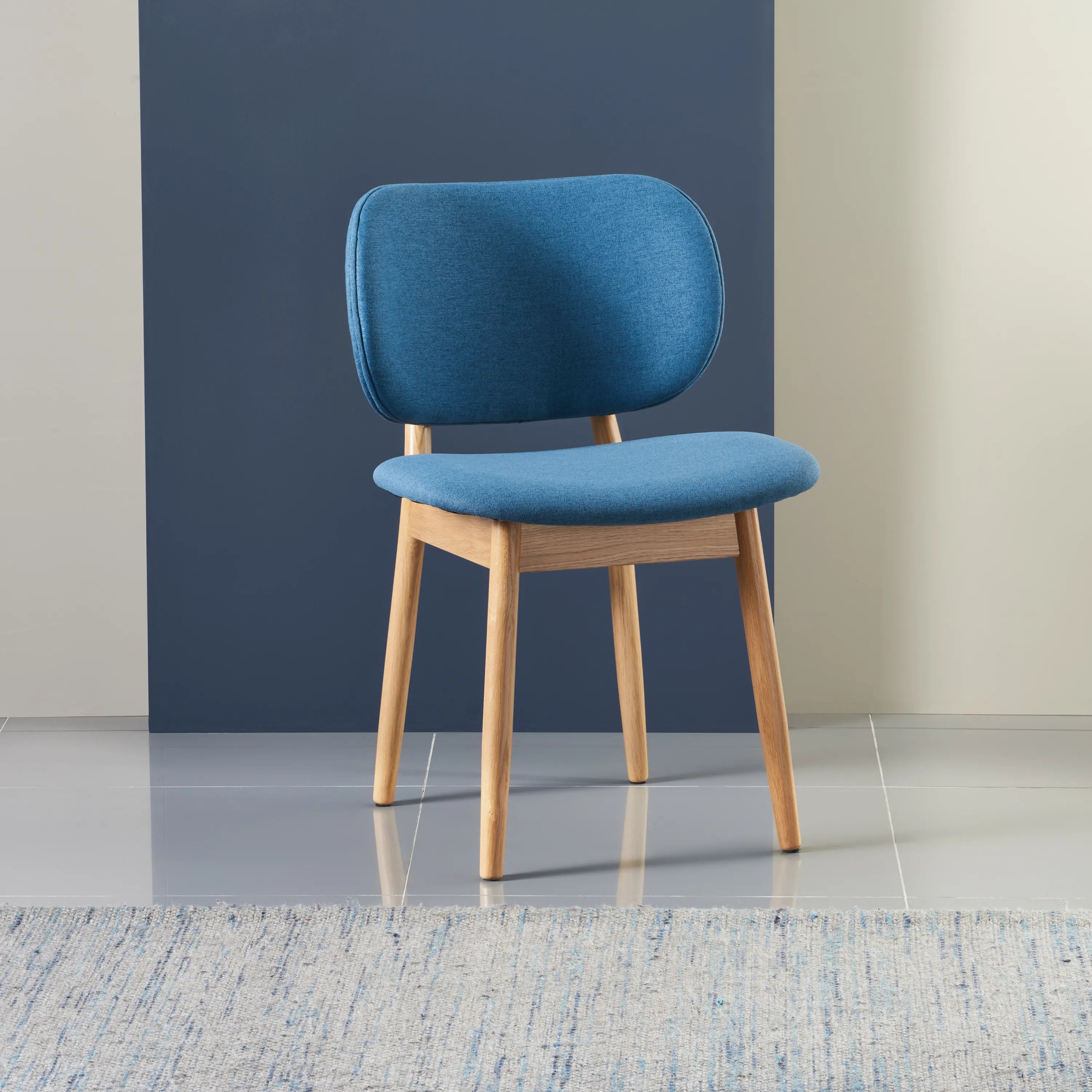 Olivia Dining Chair - Solid American Oak with Denim Blue Fabric ...